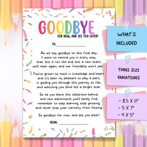 Teacher Goodbye Gift to Students, Last Day of School Gift From Teacher ...