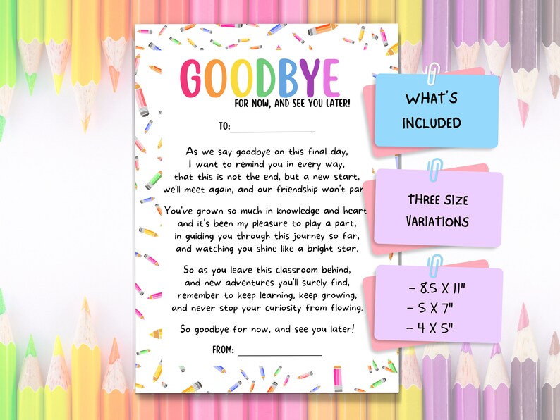 Teacher Goodbye Gift to Students, Last Day of School Gift From Teacher ...