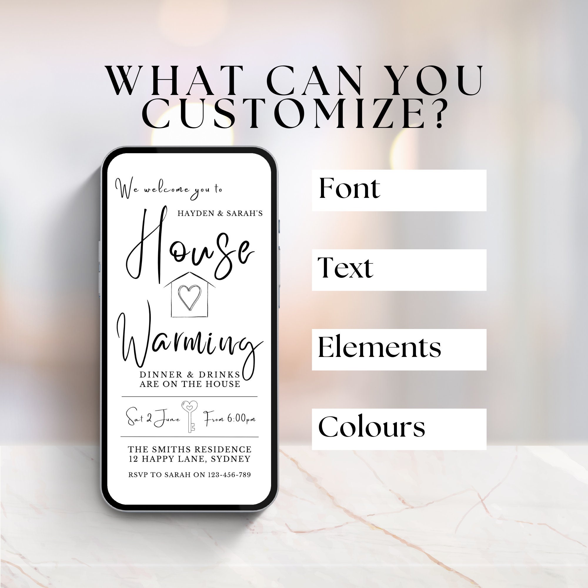 Minimal House Warming Invitation, House Warming Invite, Digital Mobile ...