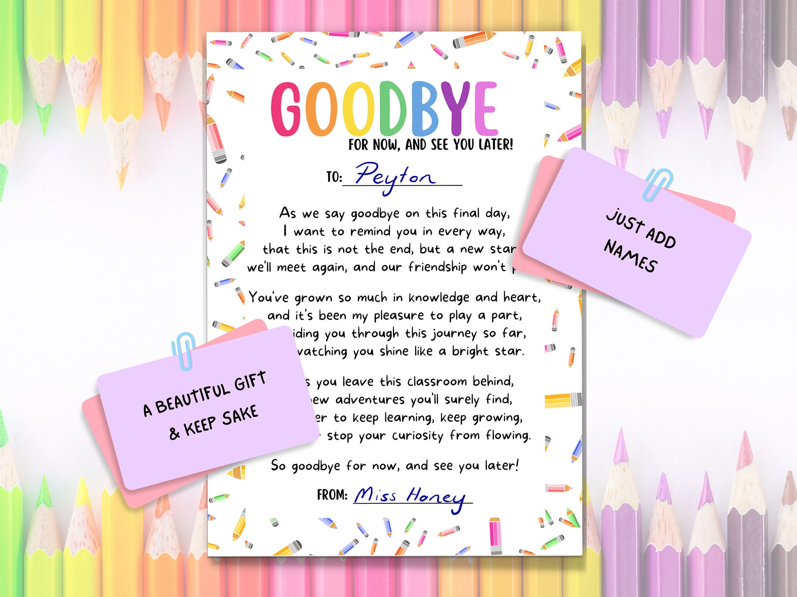 Teacher Goodbye Gift to Students, Last Day of School Gift From Teacher ...