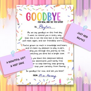 Teacher Goodbye Gift to Students, Last Day of School Gift From Teacher ...