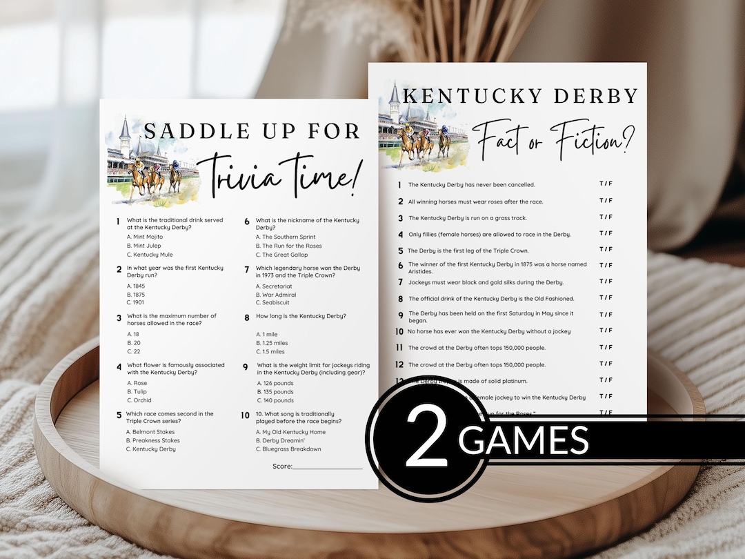 Kentucky Derby Trivia Game Printable | Horse Racing Quiz | Derby Day ...
