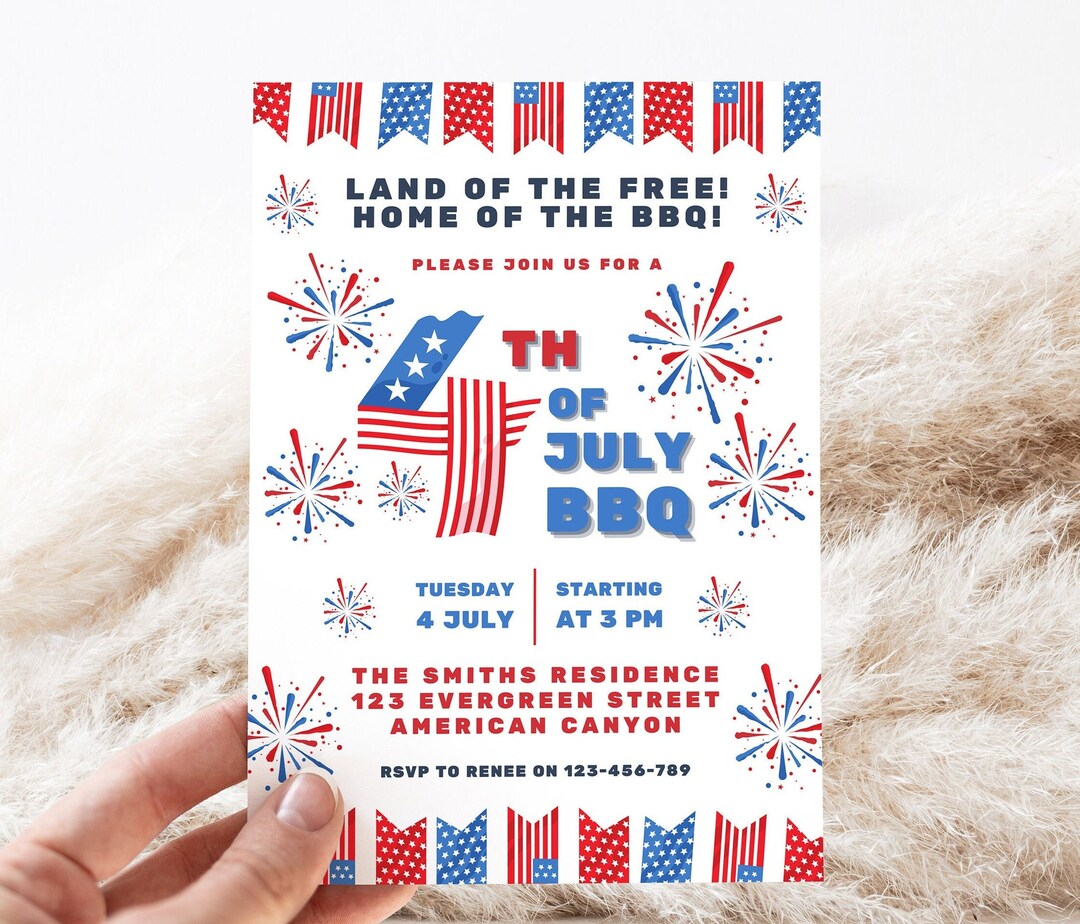 4th of July Invite Fourth of July Invitation Barbeque Invitation ...
