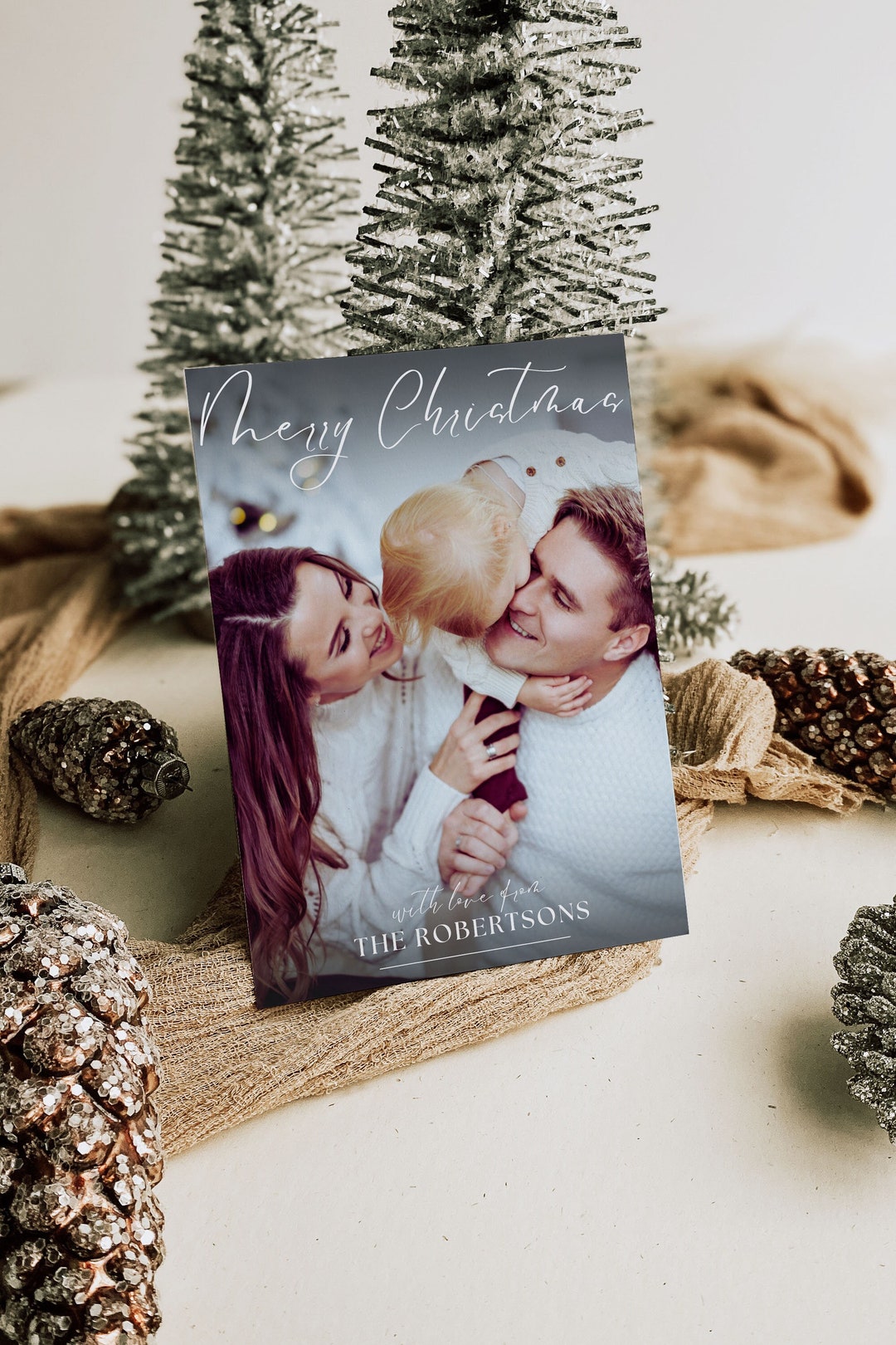 Modern Minimalist Photo Holiday Card Template, Printable Simple ...