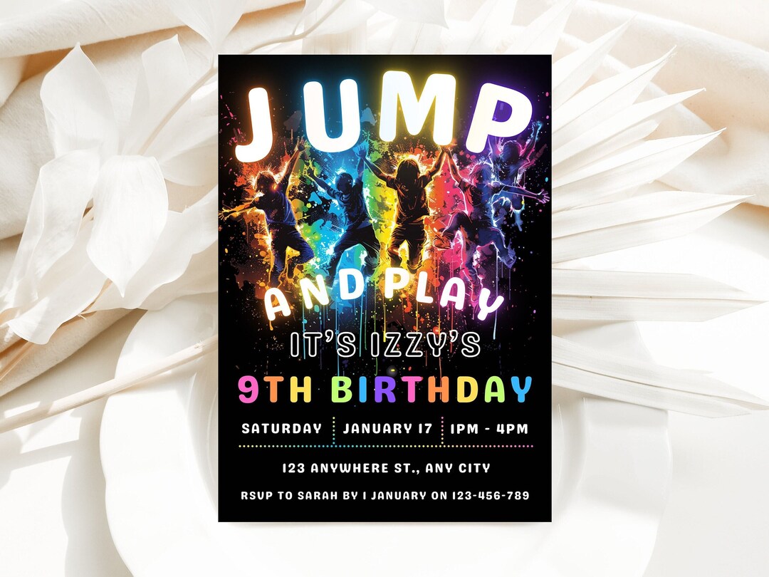 Jump Invitation Editable Jump Birthday Invite Trampoline Party Bounce ...