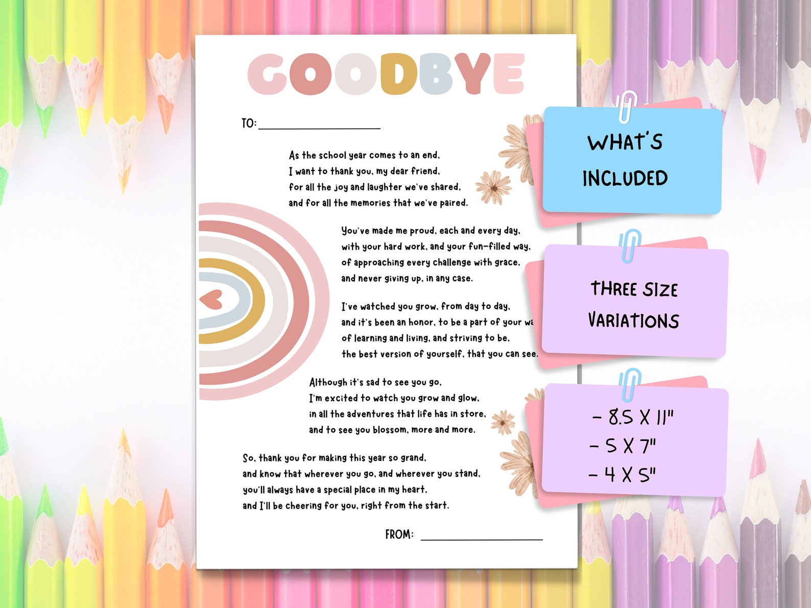 Teacher Goodbye Gift to Students, Last Day of School Gift From Teacher ...