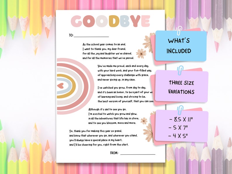 Teacher Goodbye Gift to Students, Last Day of School Gift From Teacher ...