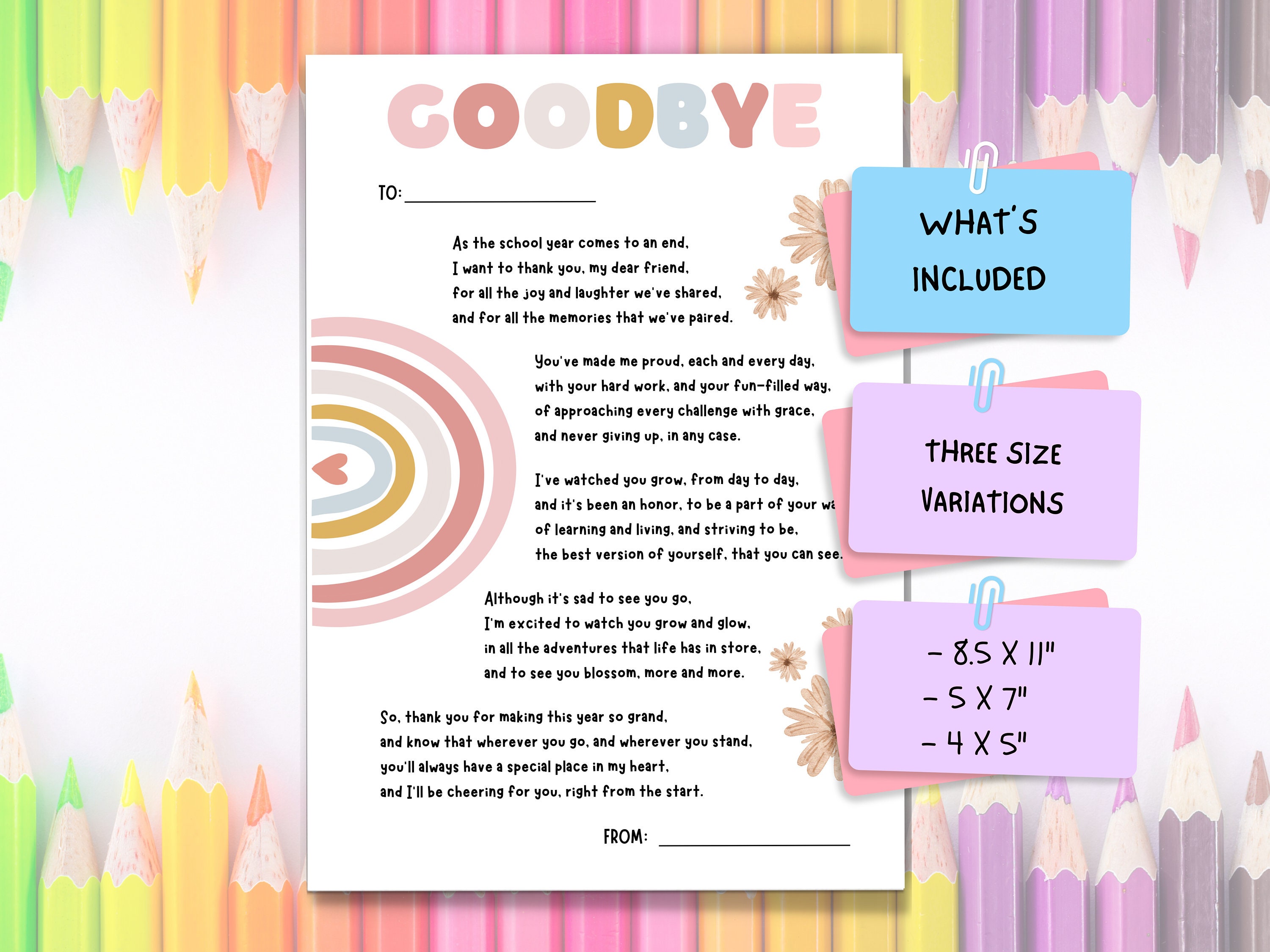 Teacher Goodbye Gift to Students, Last Day of School Gift From Teacher ...