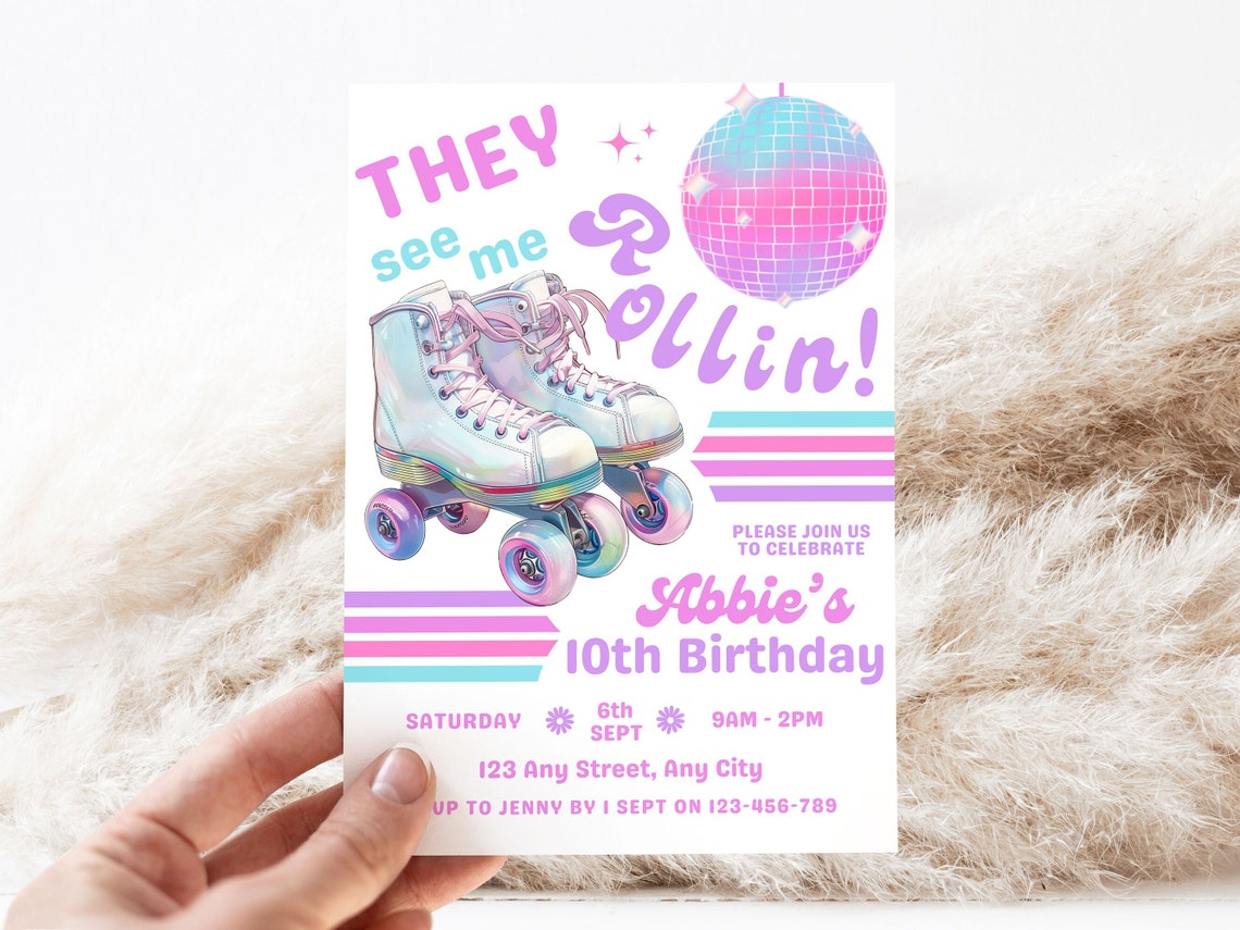 Skate Party Birthday Invitation, Roller Skating, Party Invitation, Girl ...