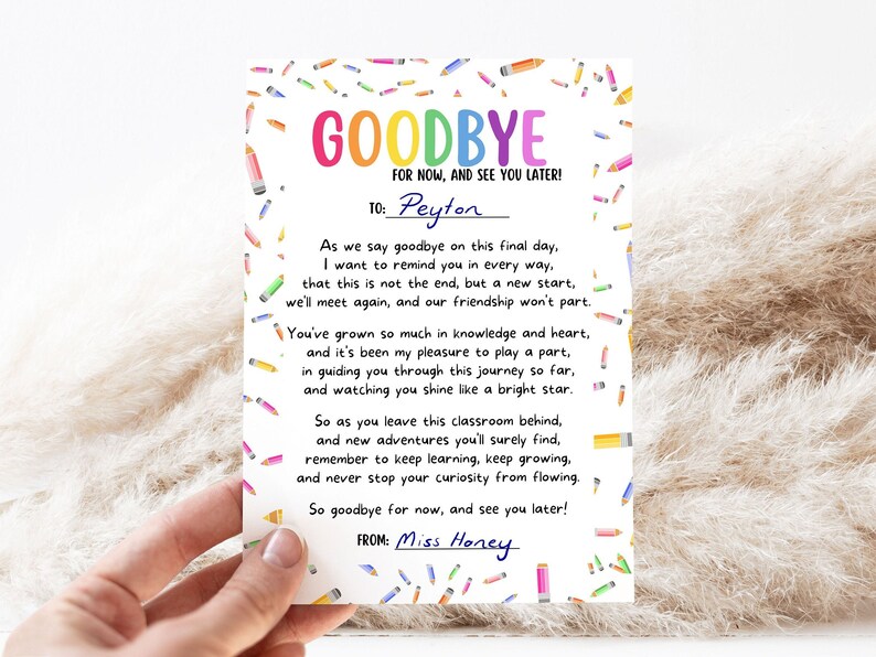 Teacher Goodbye Gift to Students, Last Day of School Gift From Teacher ...