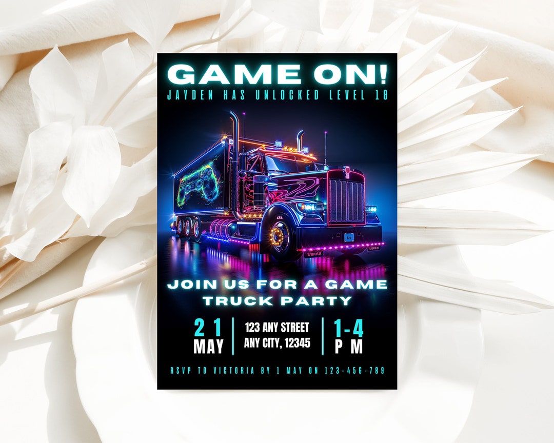 Video Game Truck Invitation Gaming Party Invitation Video Game Party ...