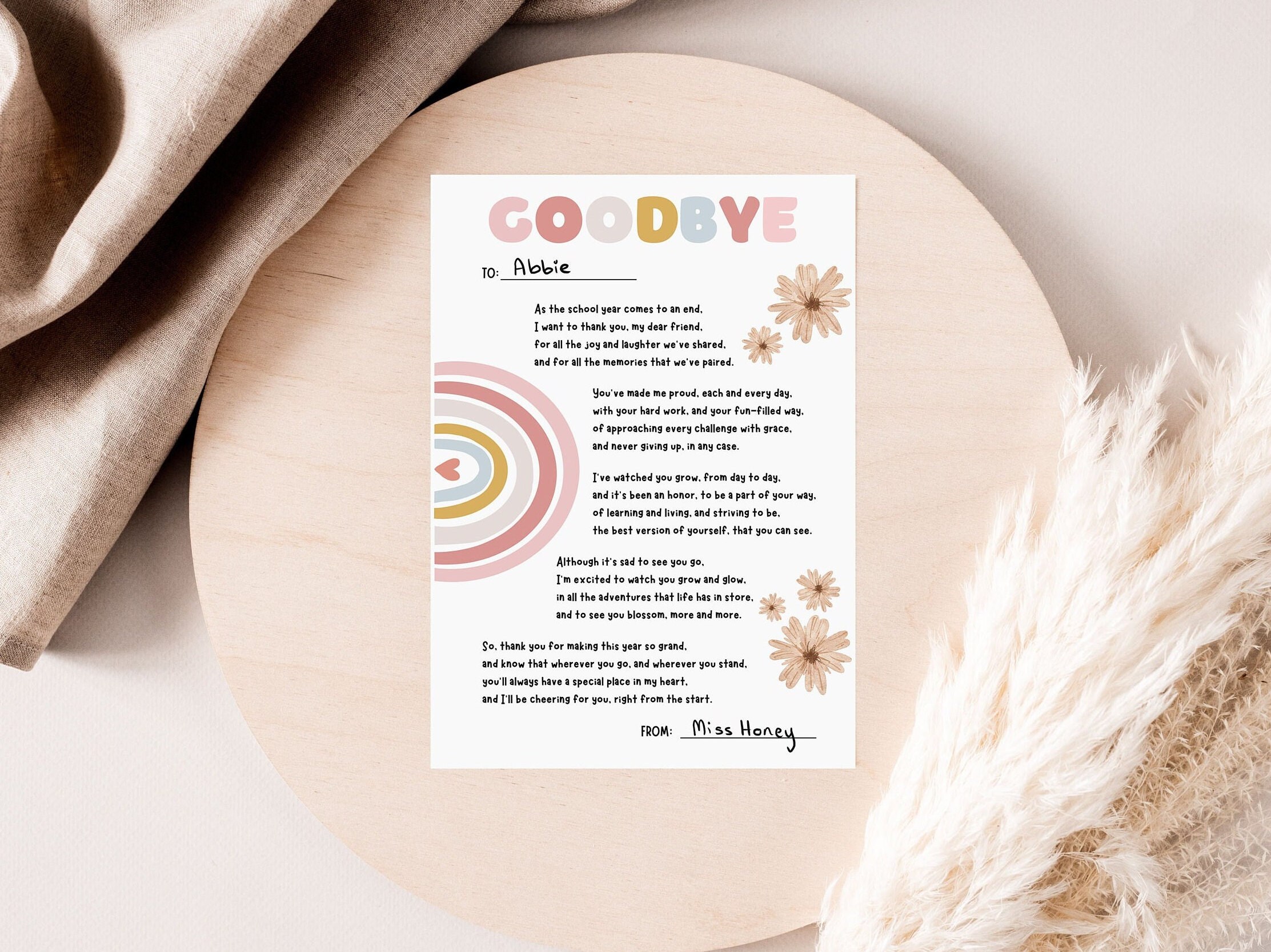 Teacher Goodbye Gift to Students, Last Day of School Gift From Teacher ...