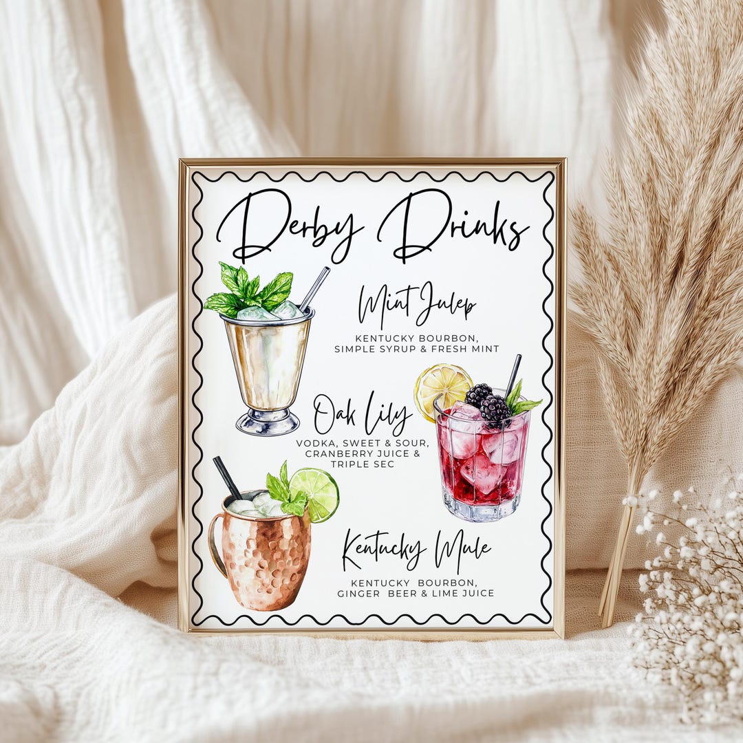 Kentucky Derby Drink Sign Template | Editable Derby Day Bar Menu, Derby ...