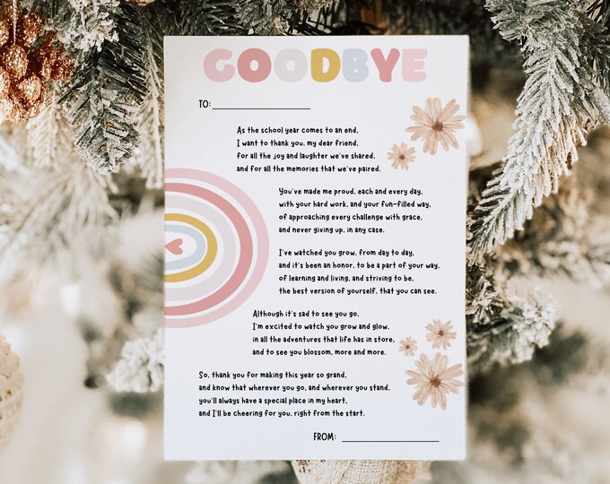 Teacher Goodbye Letter to Kids, Teacher End of School Letter Printable ...