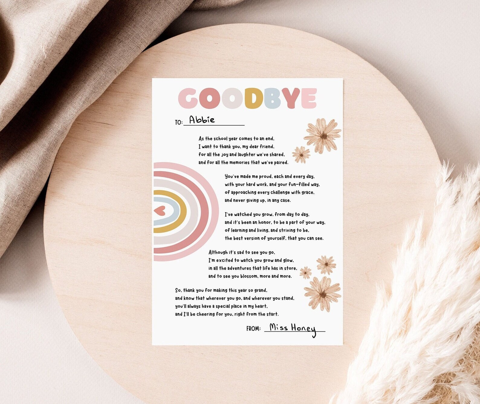 Teacher Goodbye Gift to Students, Last Day of School Gift From Teacher ...