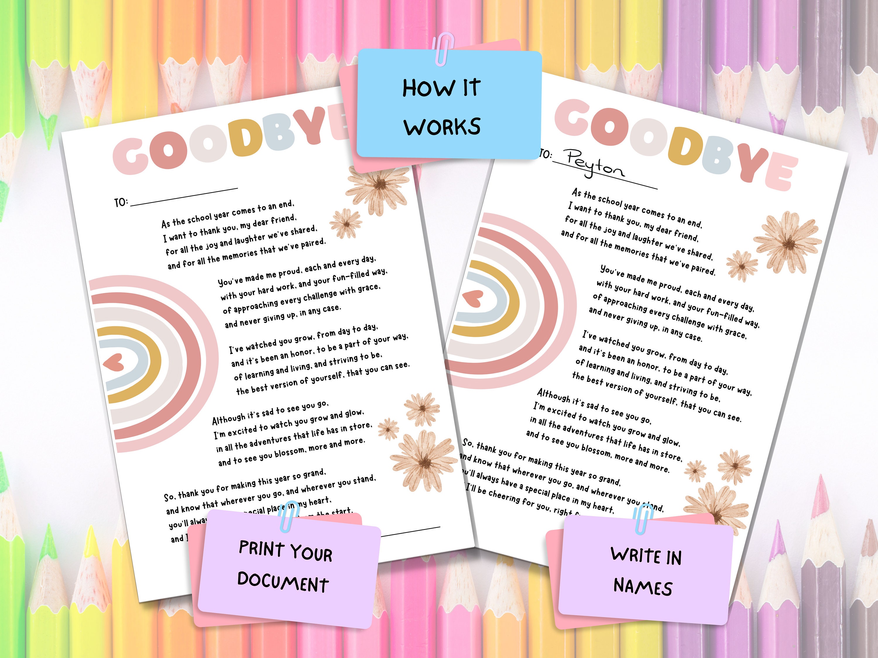 Teacher Goodbye Gift to Students, Last Day of School Gift From Teacher ...