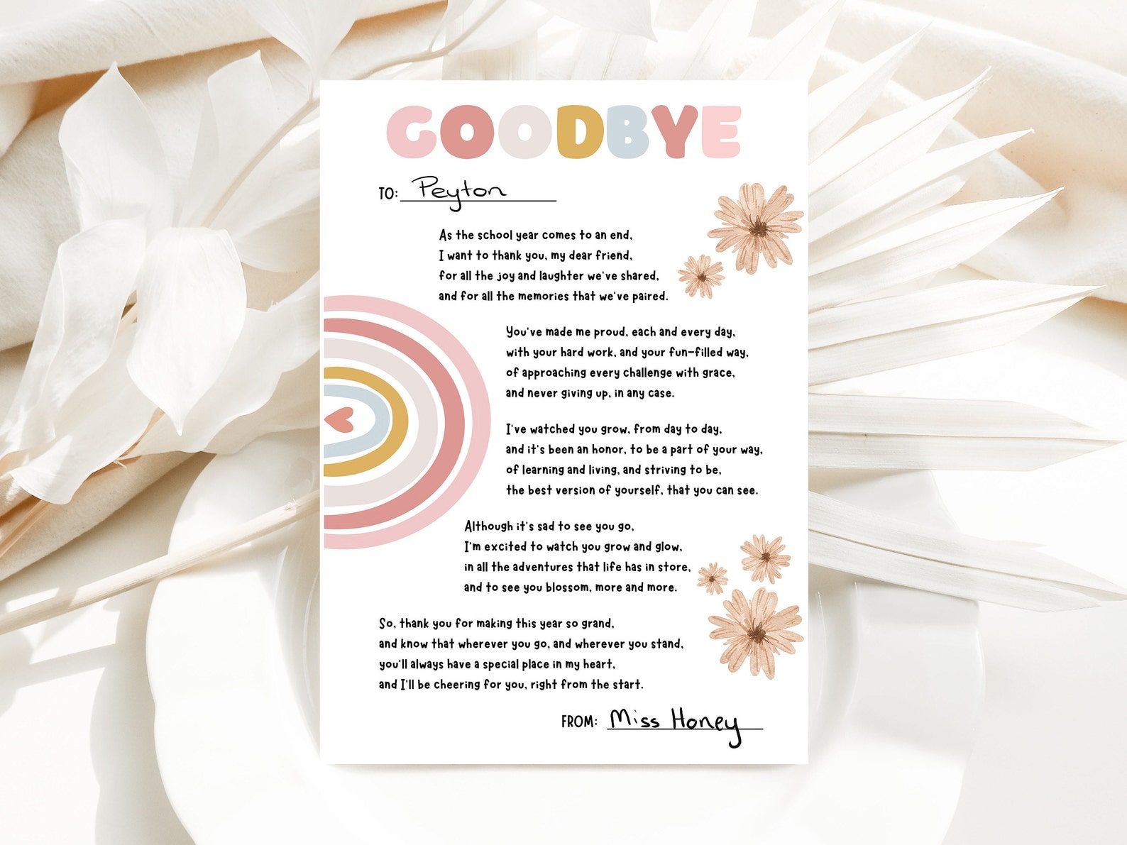 Teacher Goodbye Gift to Students, Last Day of School Gift From Teacher ...