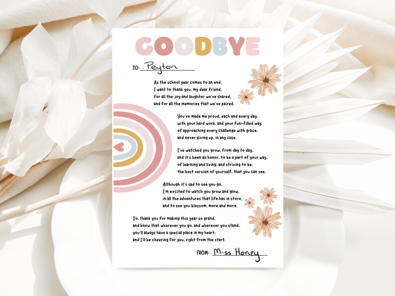 Teacher Goodbye Gift to Students, Last Day of School Gift From Teacher ...