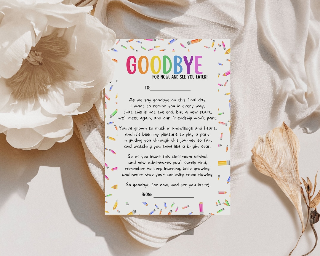 Teacher Goodbye Gift to Students, Last Day of School Gift From Teacher ...