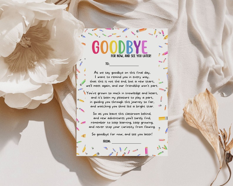 Teacher Goodbye Gift to Students, Last Day of School Gift From Teacher ...