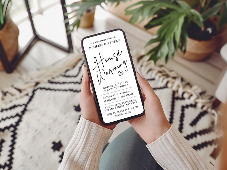 House Warming Invitation, Minimal House Warming Invite, Digital Mobile ...