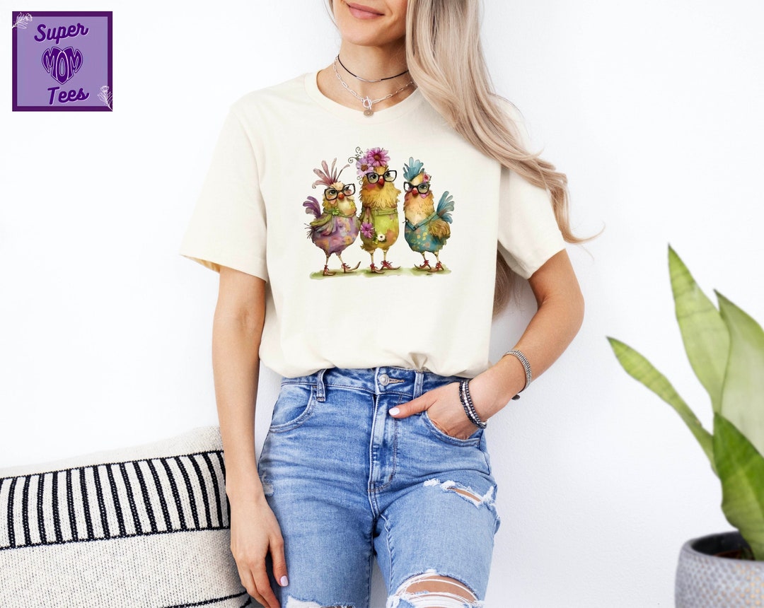 Cute Group of Chickens Wearing Sunglasses Shirt, Women Chicken Shirt ...
