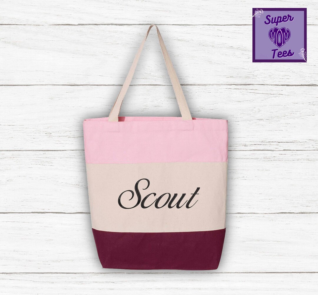 Embroidered Personalized Tri Color Tote Bag, Scout Embroidery Tote Bag ...