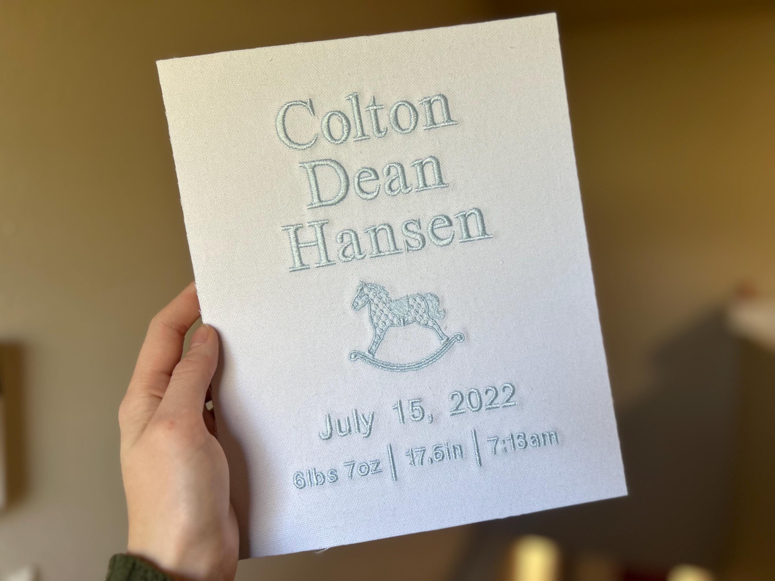 Custom Embroidered Birth Announcement: Baby Keepsake Nursery Decor - Etsy