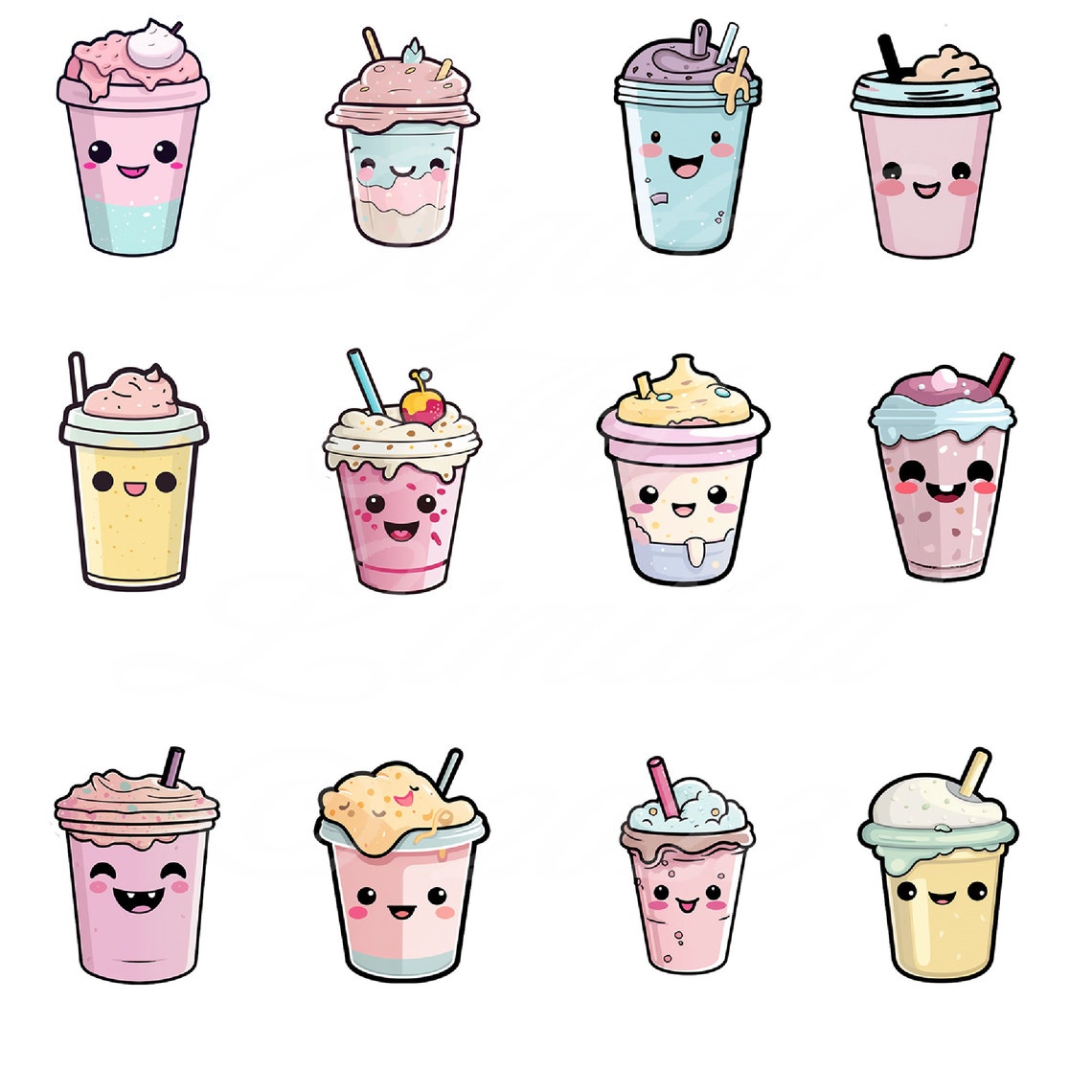 Digital Milkshake Stickers, Printable, Kiss Cut Stickers, Journal ...