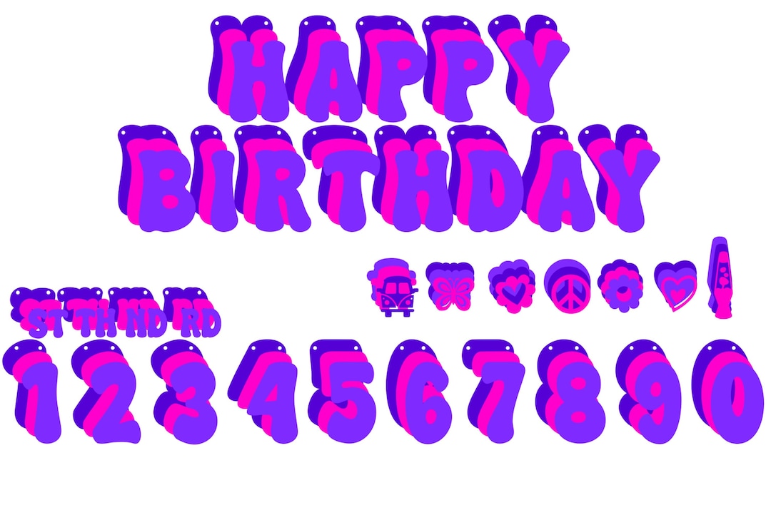 Groovy Retro Party Banner, 3 Layered Alphabet and Numbers With Precut ...
