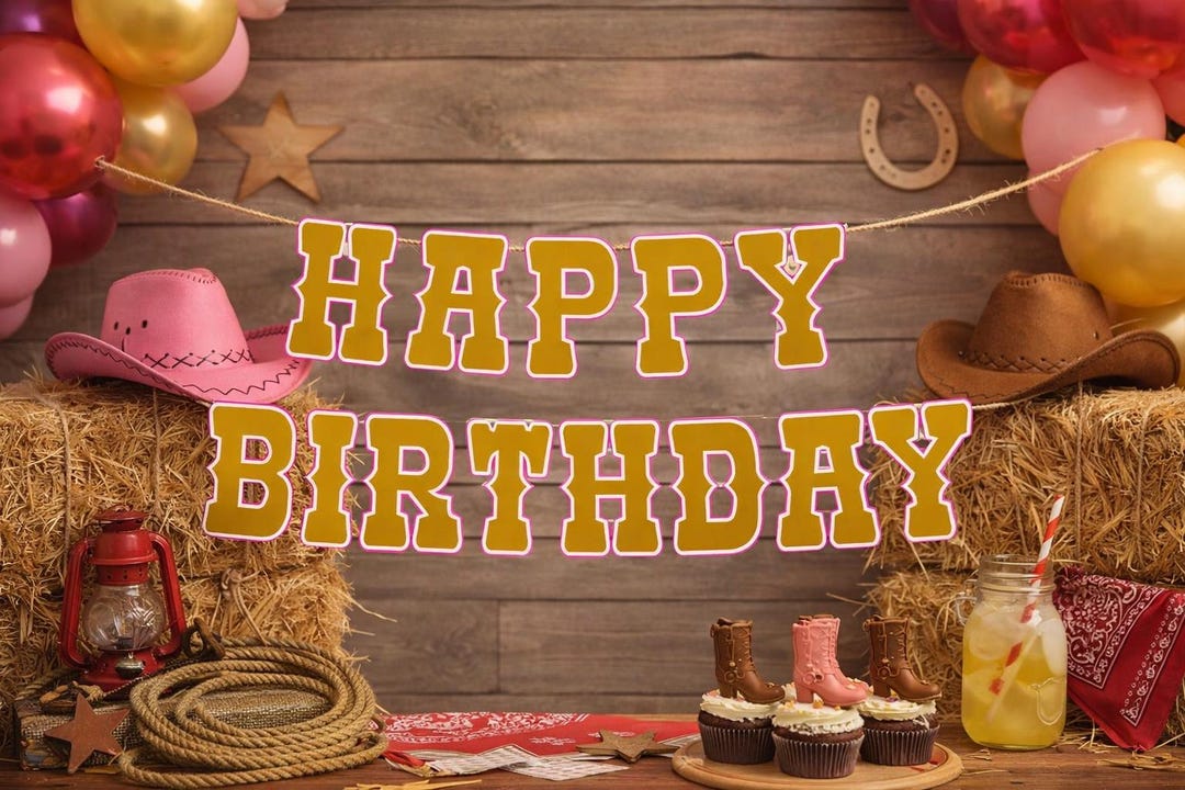 Western Happy Birthday Banner Layered SVG - Etsy