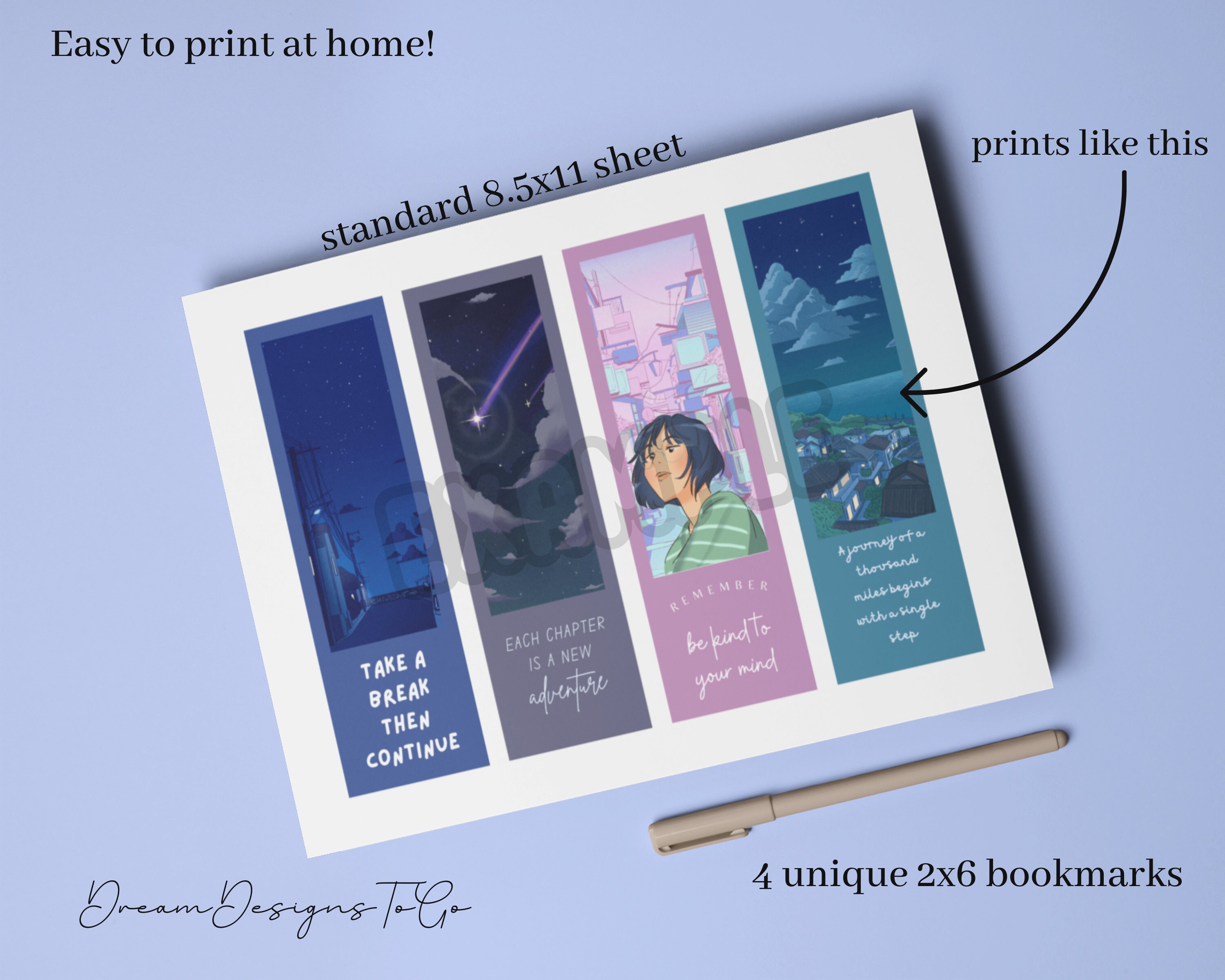 ANIME 2.3x7” Printable Bookmarks Set of 4 - Bookmarks for Anime Lovers ...