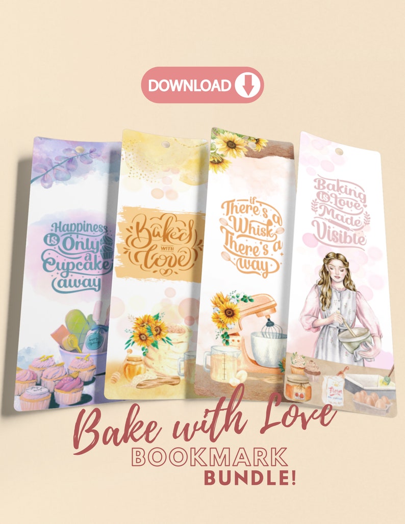 BAKERS 2.3x7 Printable Bookmarks Set of 4 Instant Download Baking ...