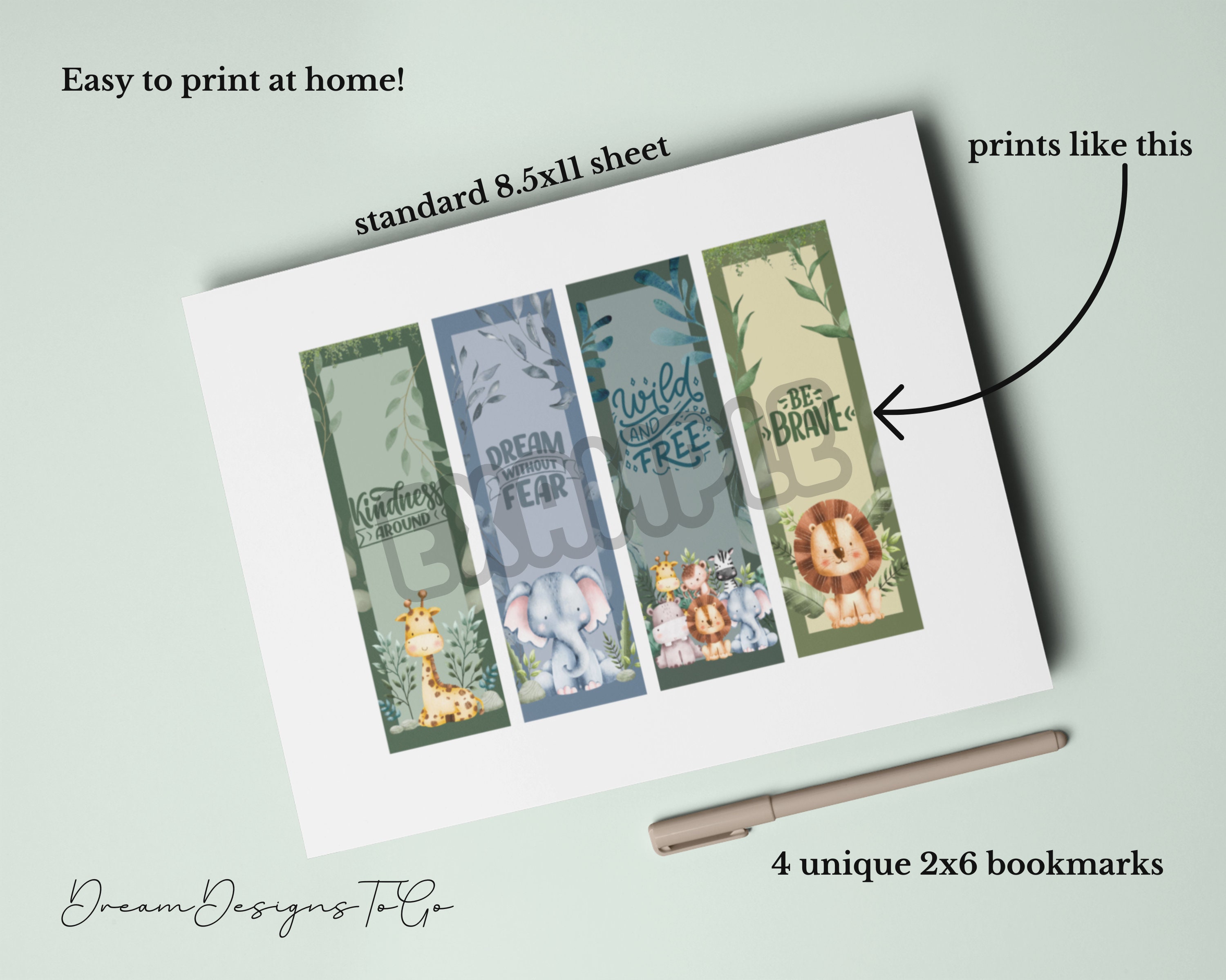 ZOO ANIMALS 2.3x7" Printable Bookmarks Set of 4 - Instant Download ...