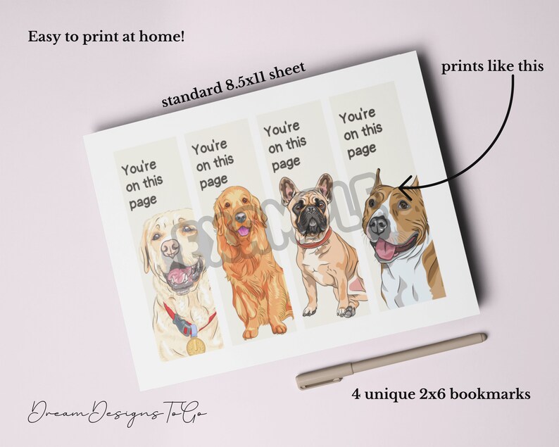DOGS Printable Bookmarks Set of 4 - Dog Bookmark Designs - Instant ...
