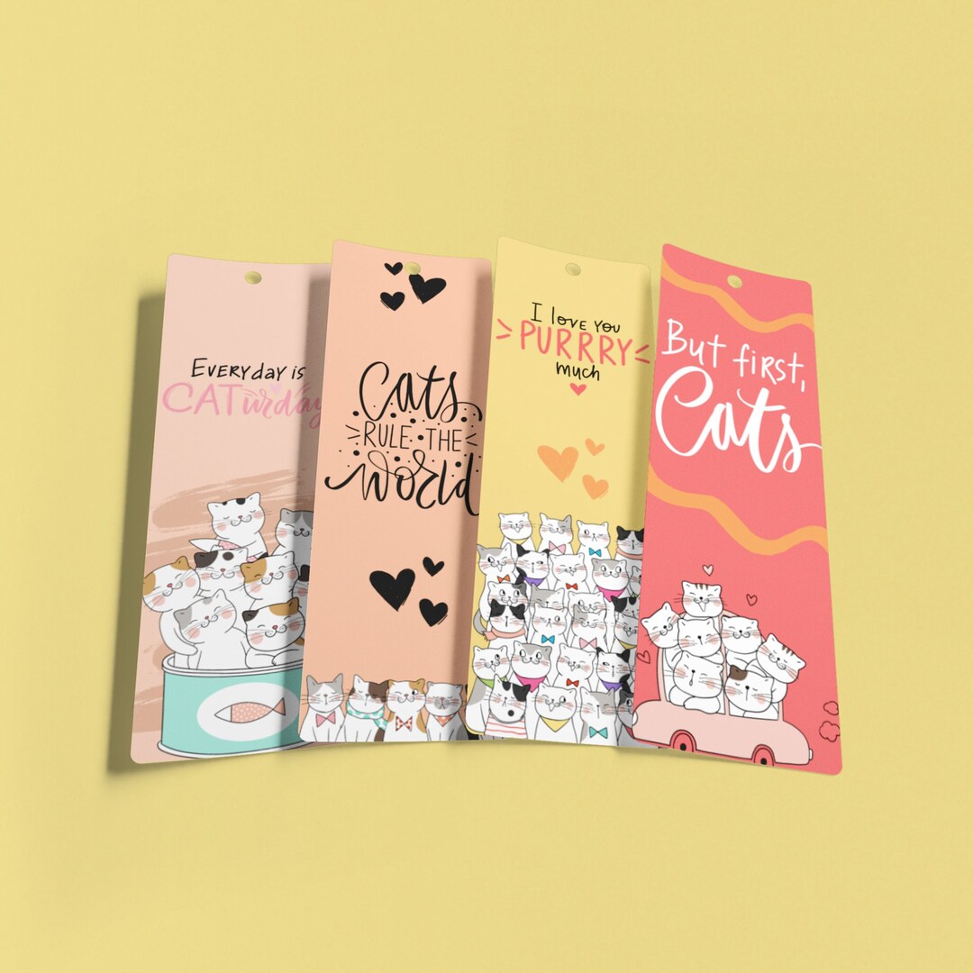 CUTE CATS 2.3x7 Printable Bookmarks Set of 4 Instant Download Cat ...