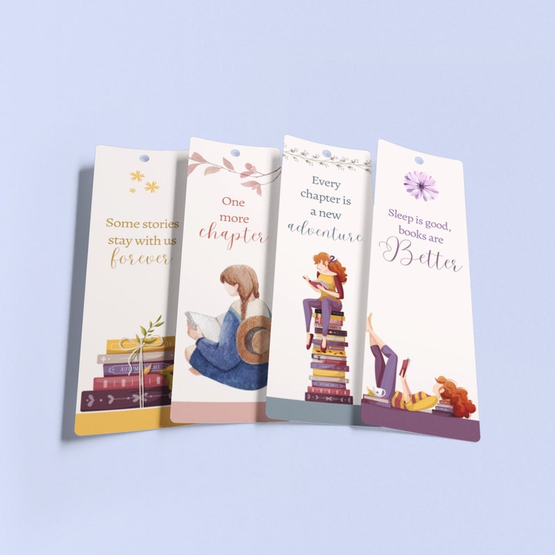 BOOK QUOTES 2.3x7 Printable Bookmarks Set of 4 Instant Download Cute ...