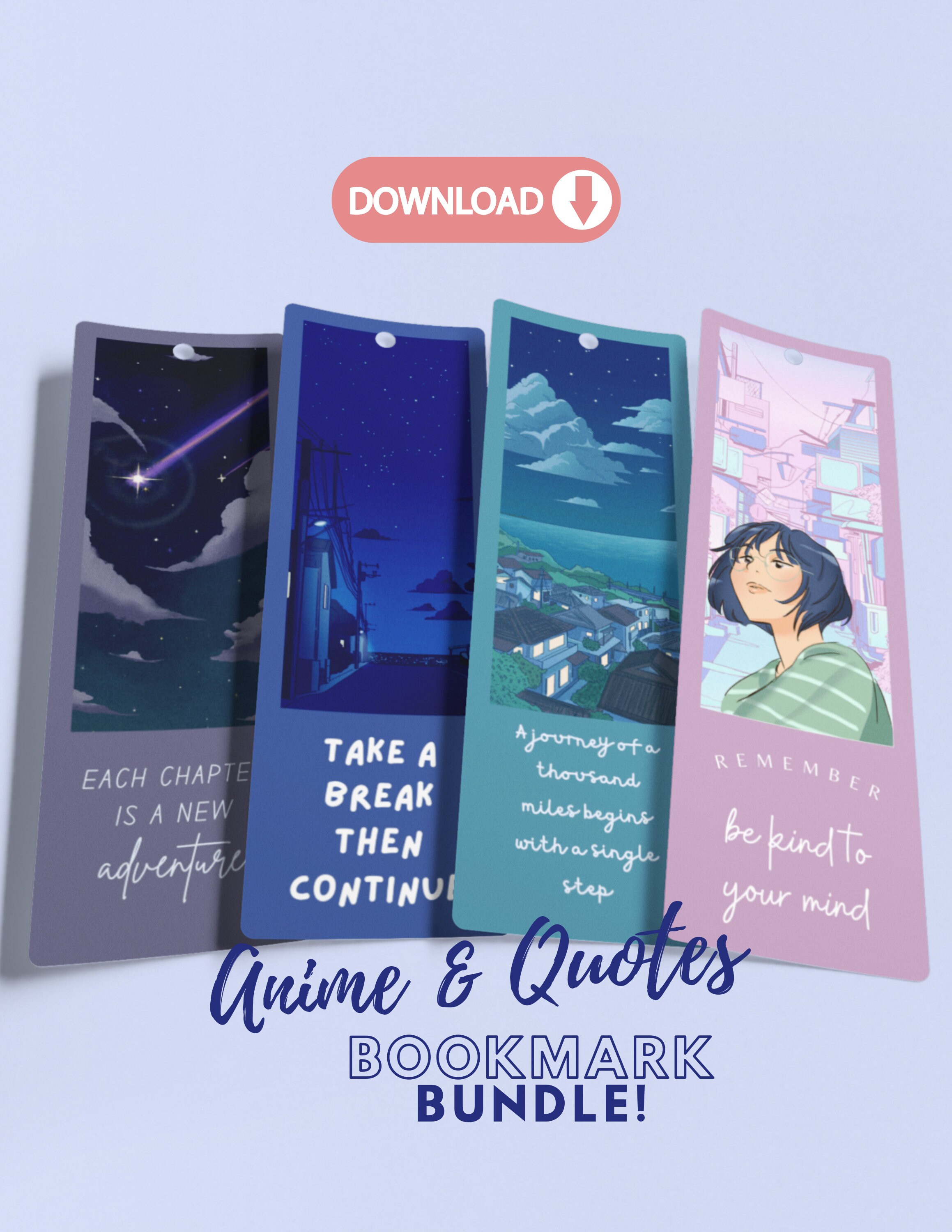 ANIME 2.3x7 Printable Bookmarks Set of 4 Bookmarks for - Etsy