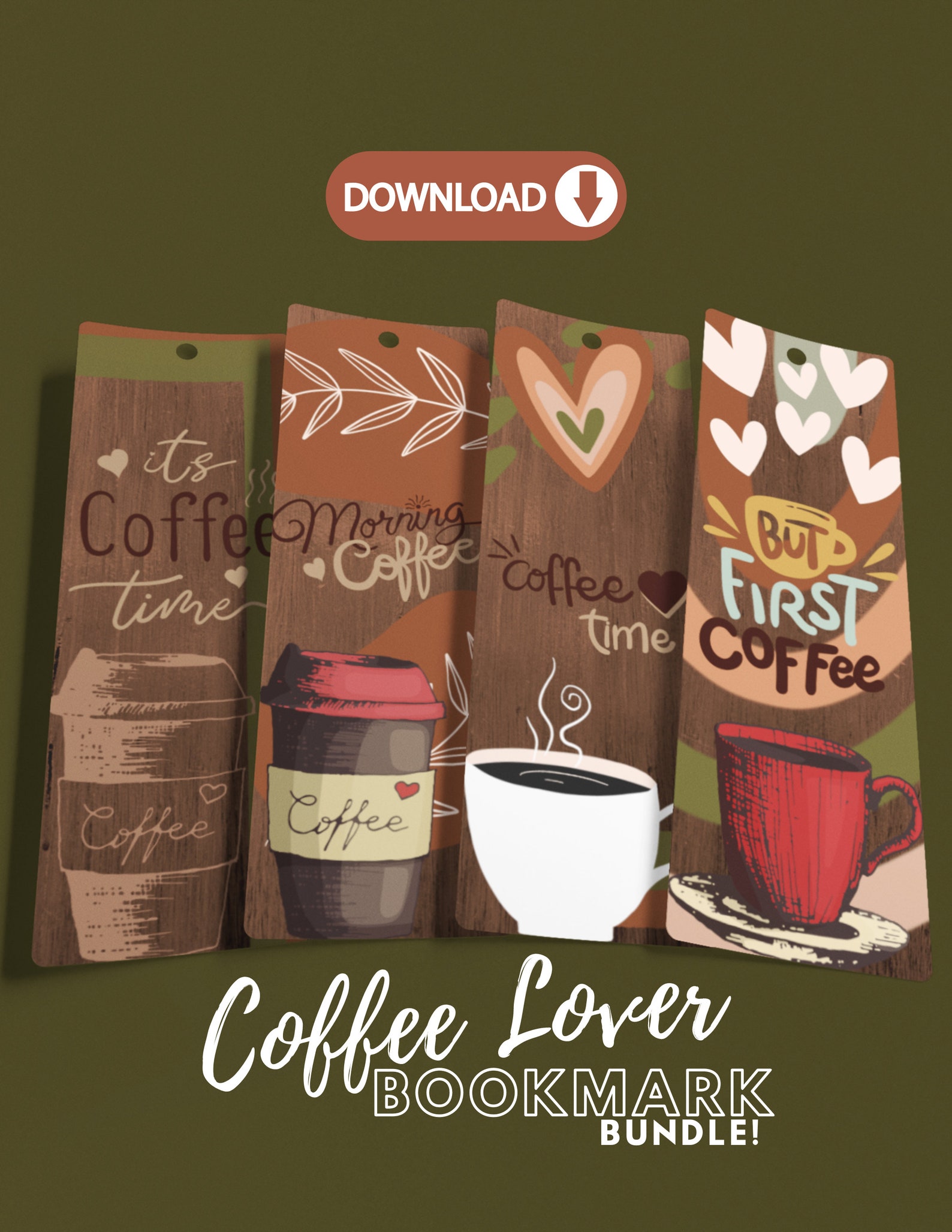 COFFEE LOVER 2.3x7" Printable Bookmarks Set of 4 -instant Download ...