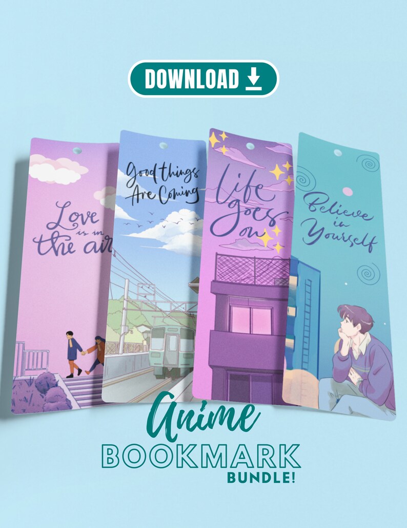 ANIME 2.3x7" Printable Bookmarks Set of 4 - Instant Download Bookmarks ...