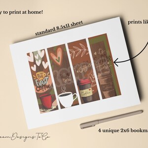 COFFEE LOVER 2.3x7" Printable Bookmarks Set of 4 -instant Download ...