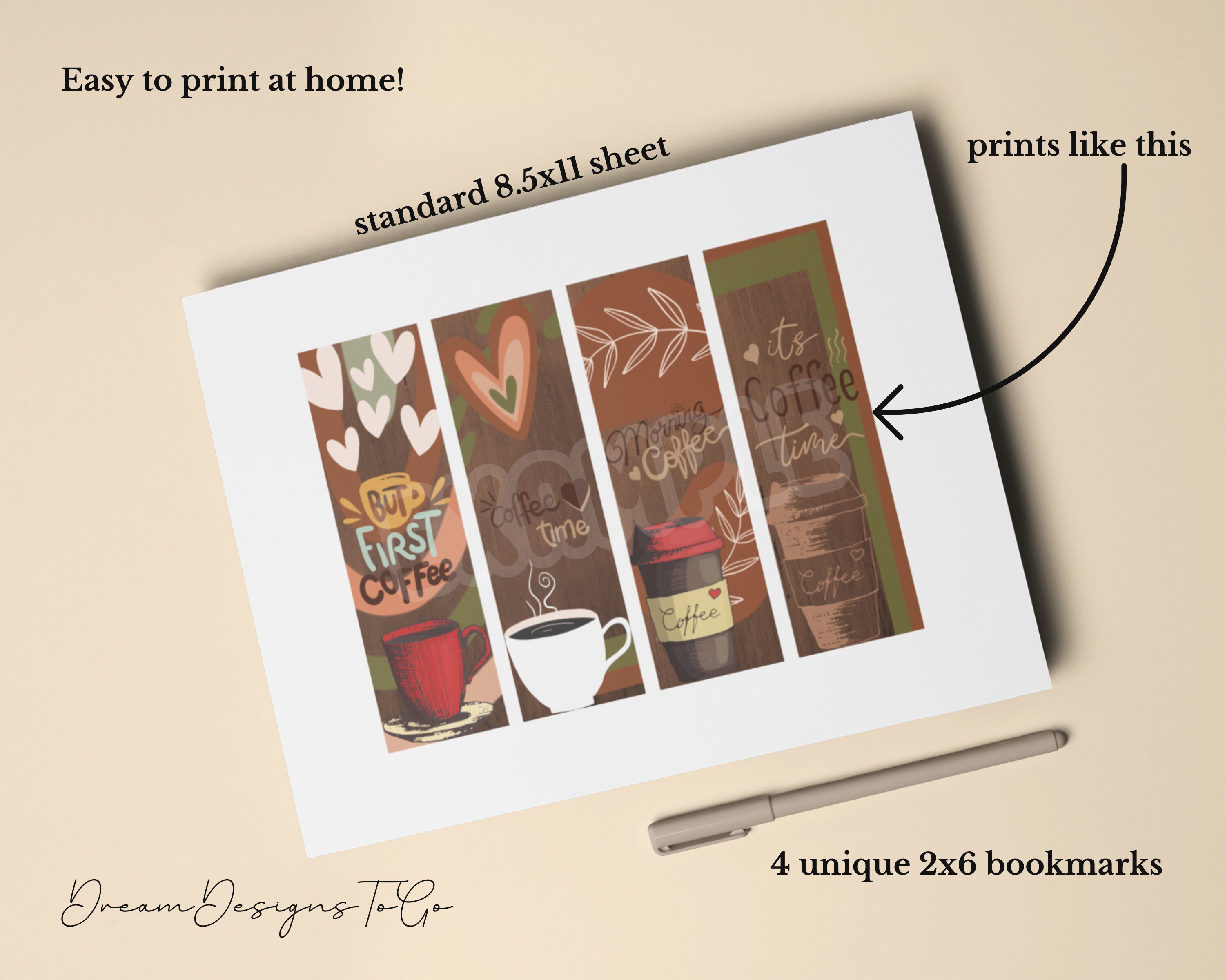COFFEE LOVER 2.3x7" Printable Bookmarks Set of 4 -instant Download ...
