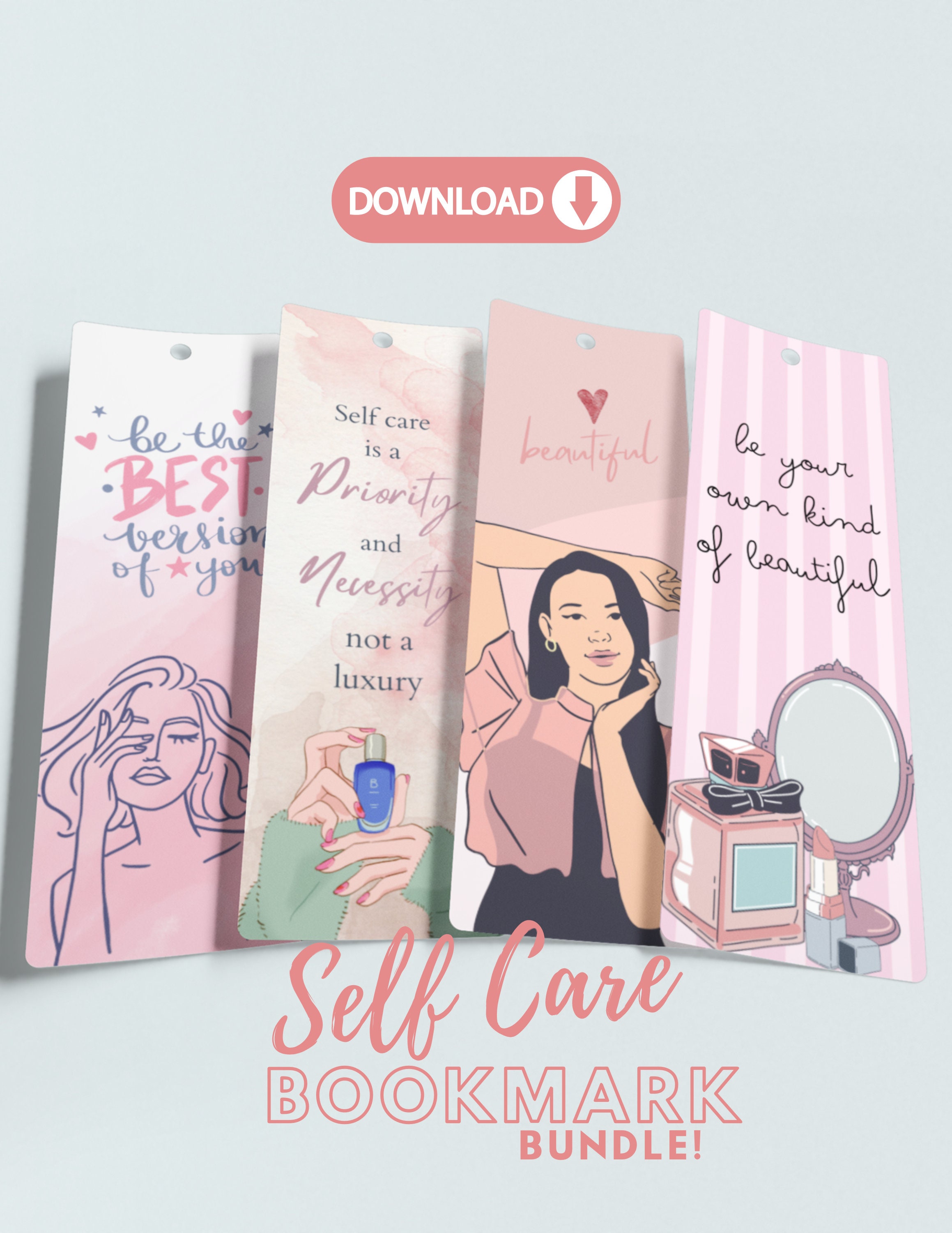 SELF CARE 2.3x7 Printable Bookmarks Set of 4 instant Download Beauty ...