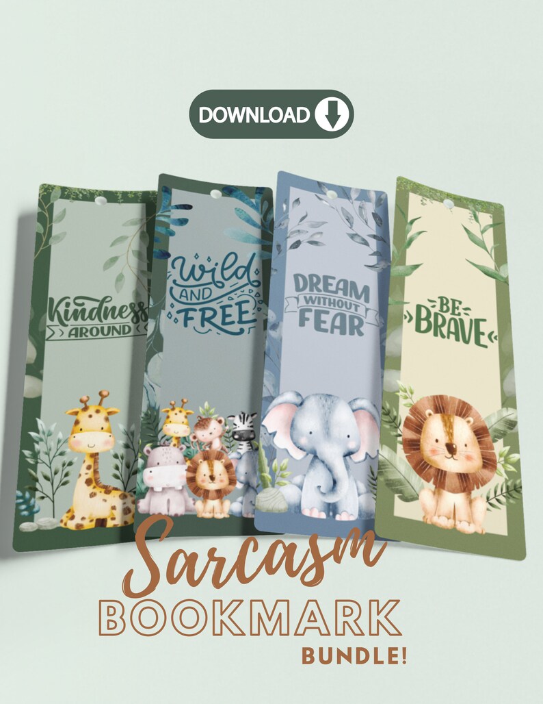 ZOO ANIMALS 2.3x7" Printable Bookmarks Set of 4 - Instant Download ...