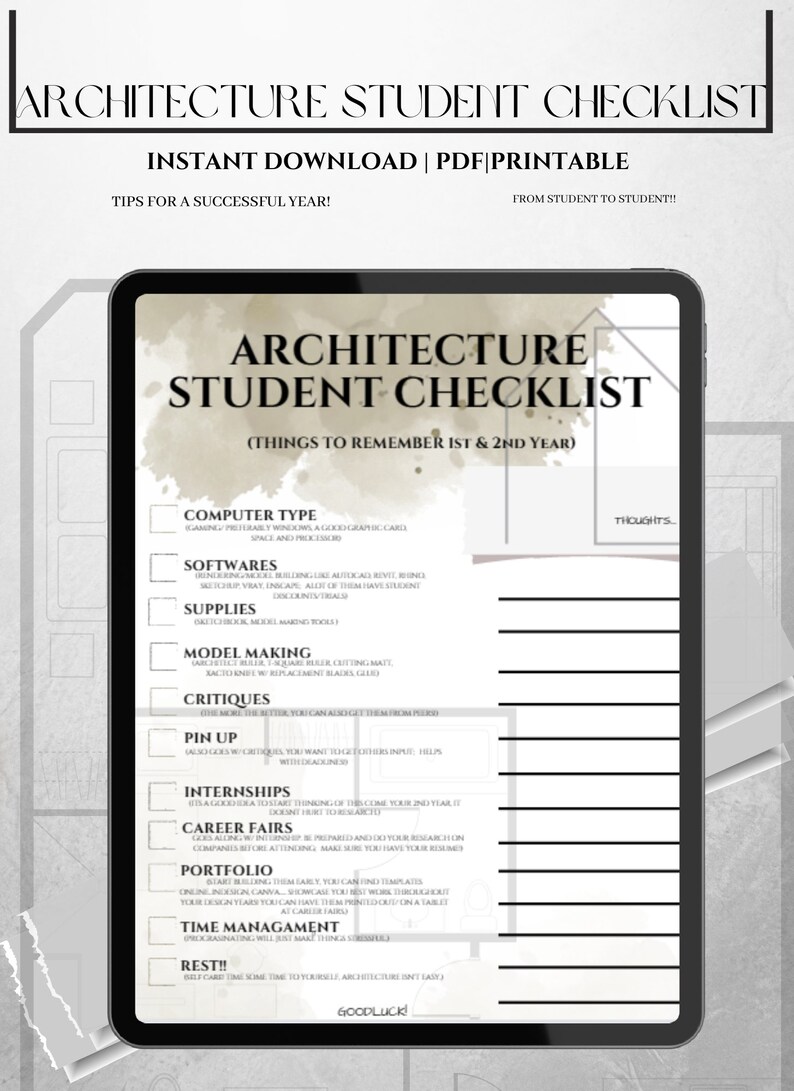 2023 Architect Student Checklist Guide Digital Download - Etsy