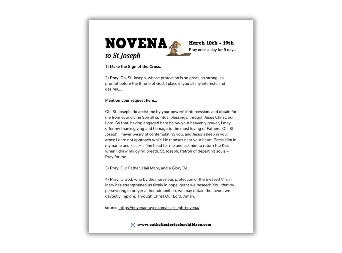 St. Joseph Novena Prayer Printable: Catholic Gift (digital Download) - Etsy