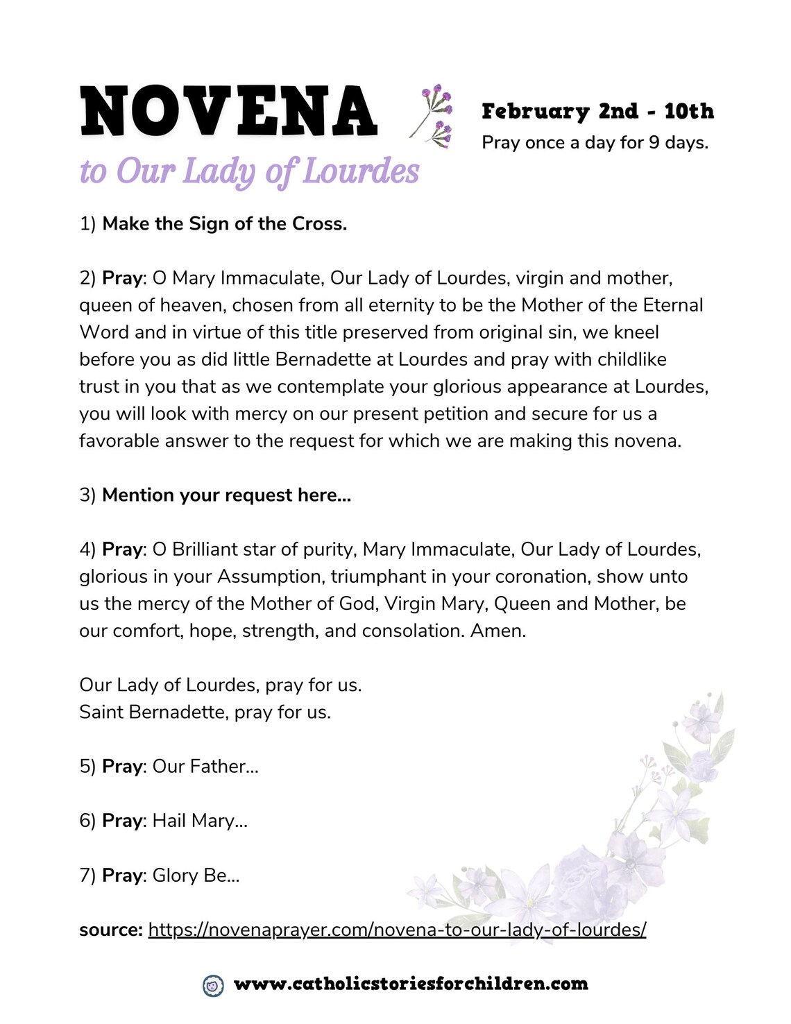 Novena to Our Lady of Lourdes Instant Download Catholic Gifts Catholic ...