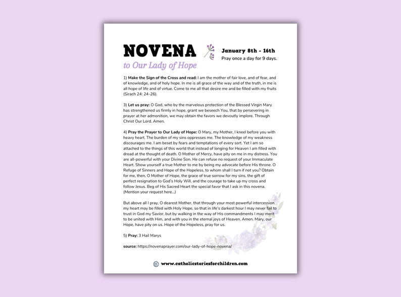 Novena to Our Lady of Hope | Instant Download | Catholic Gifts ...