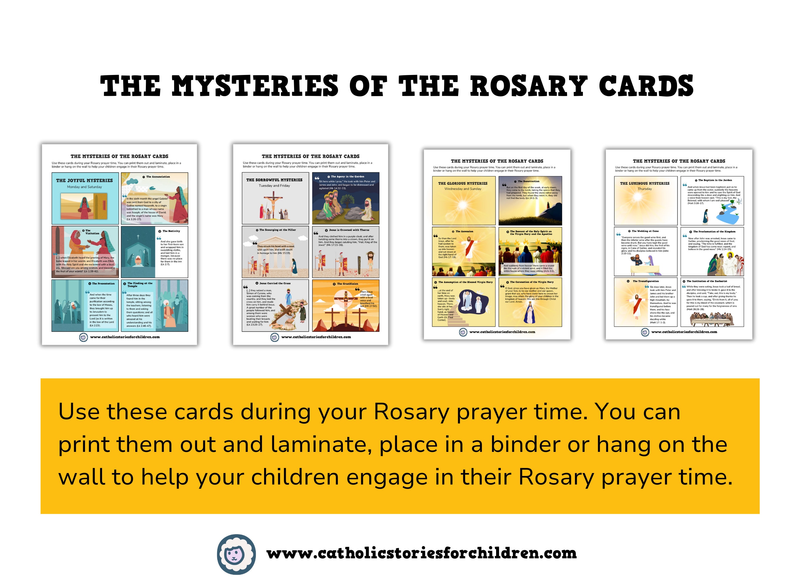 The Mysteries of the Rosary Cards for Children Printable | Instant ...