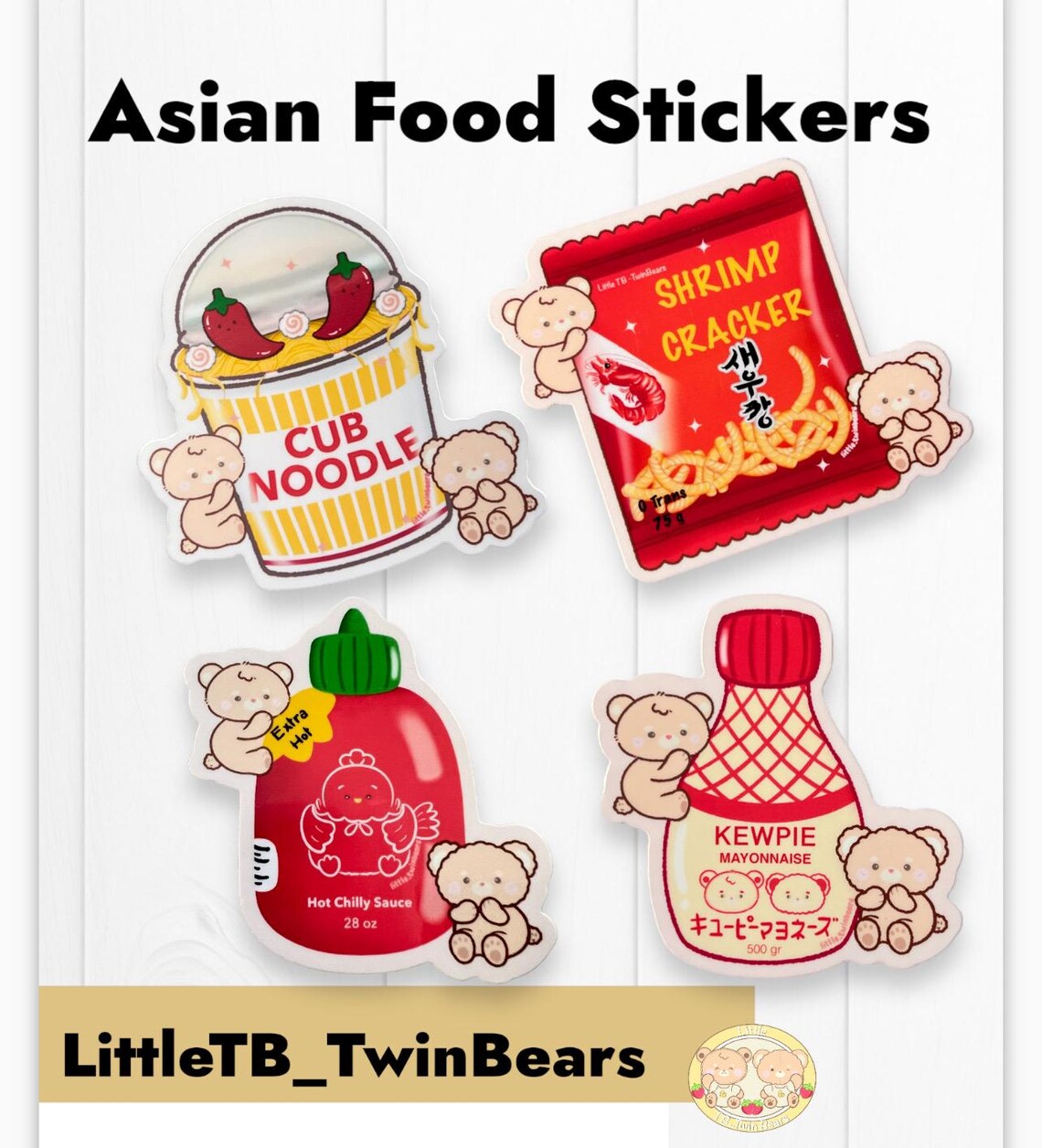 Cute Asian Food Waterproof Sticker | Instant Noodle | Shrimp Crackers ...
